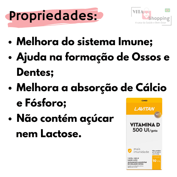 Vitamina D Lavitan em Gotas 500 UI - CIMED - 10ml - Vita Shopping Brasil